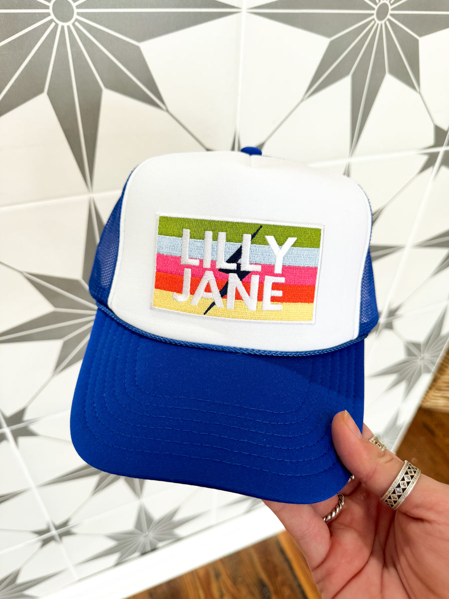 Lilly Jane Lightening Bolt Trucker Hat-Royal Blue/White